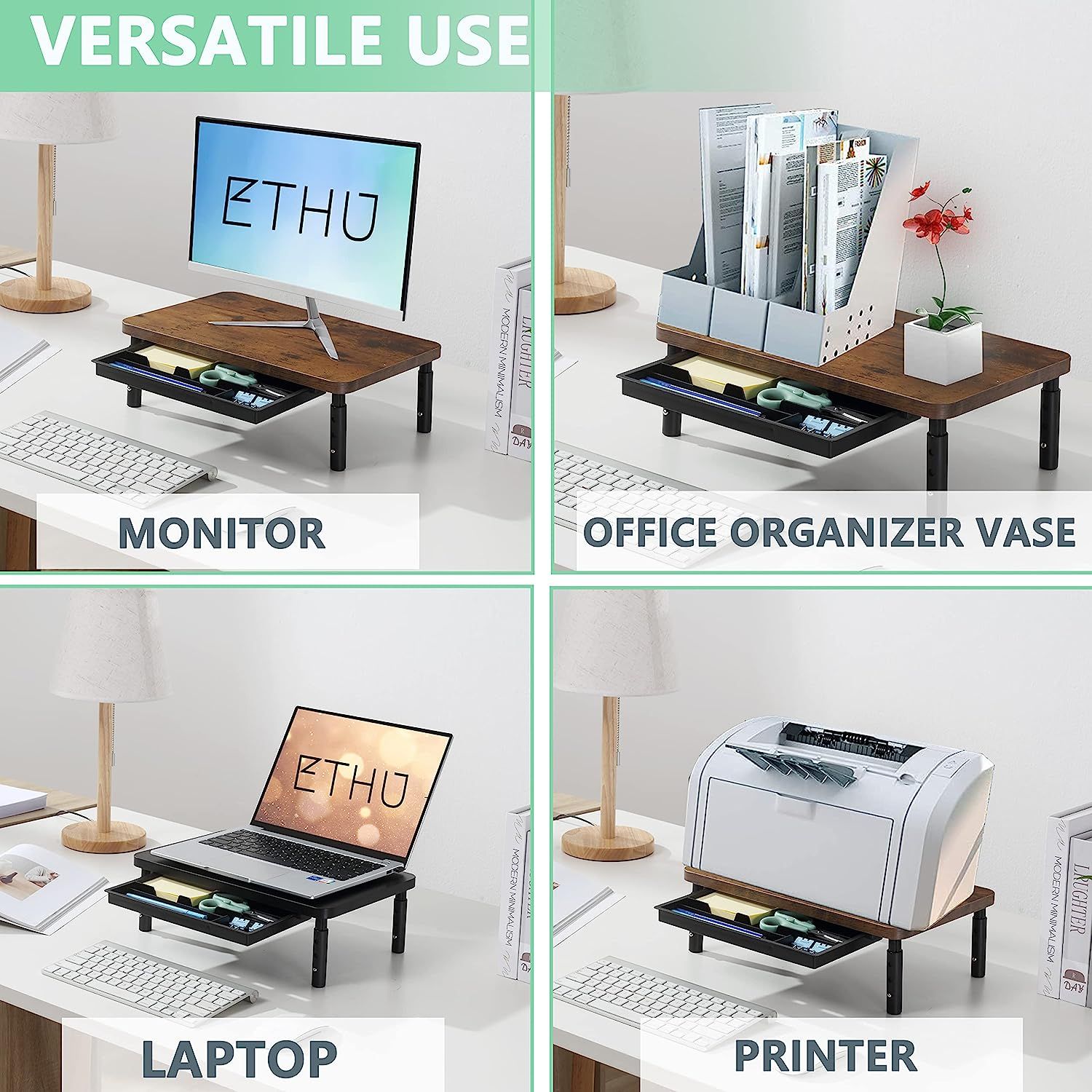ETHU Monitor Stand Riser, 3 Height Adjustable Desktop Stand with ...