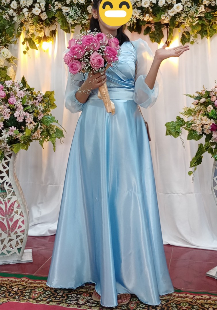 Gaun Pesta Gaun Bridesmaid Blue Ice, Fesyen Wanita, Pakaian Wanita, Gaun & Rok di Carousell