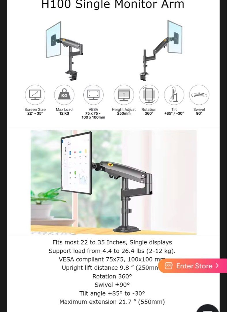 H100 Monitor Arm Bracket Monitor Mount, Computers & Tech, Parts ...
