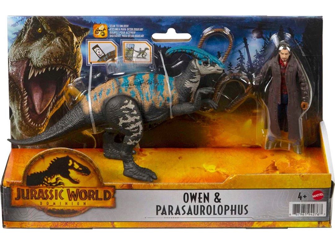 Jurassic World Human & Dino Pack Owen & Parasaurolophus Dinosaur Action ...