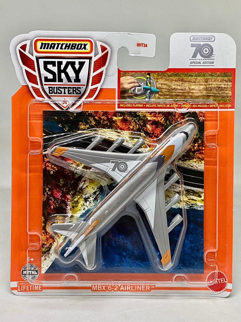 Matchbox MBX 6-2 AIRLINER Metallic Grey Sky Busters Passenger Aircraft ...