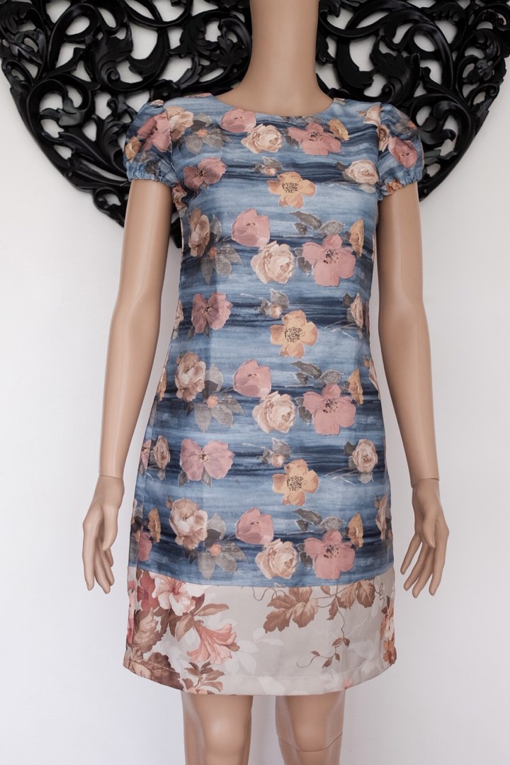 Mini Puff Sleeves Combi Fabric Dress on Carousell