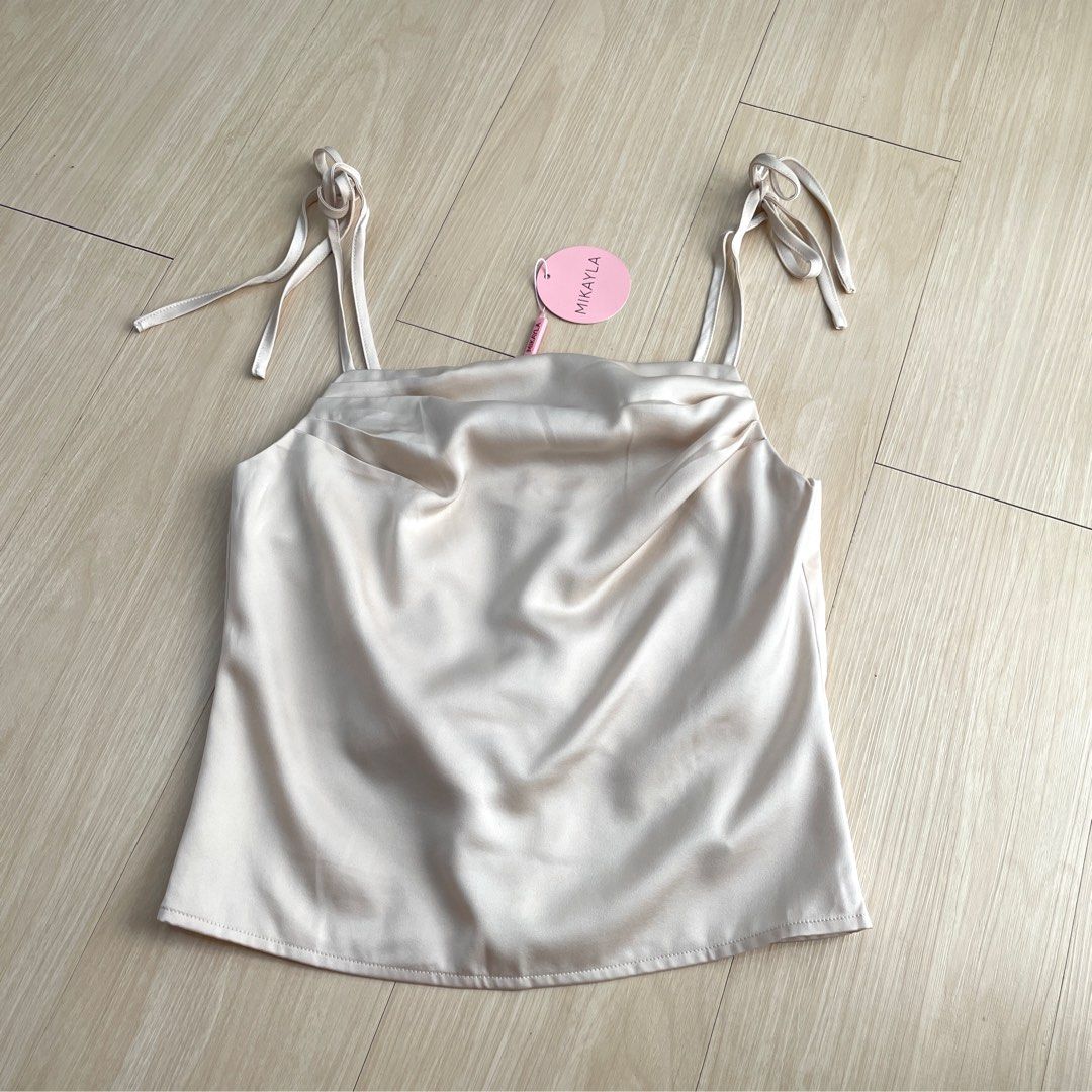 NEW with Tag Mikayla Whitney Satin Tie Shoulder Top Champagne Pink Nude ...
