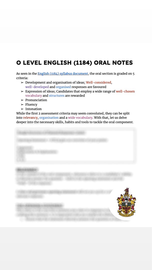 O LEVEL ENGLISH (NEW SYLLABUS 1184) ORAL NOTES (BY EX RI STUDENTS ...