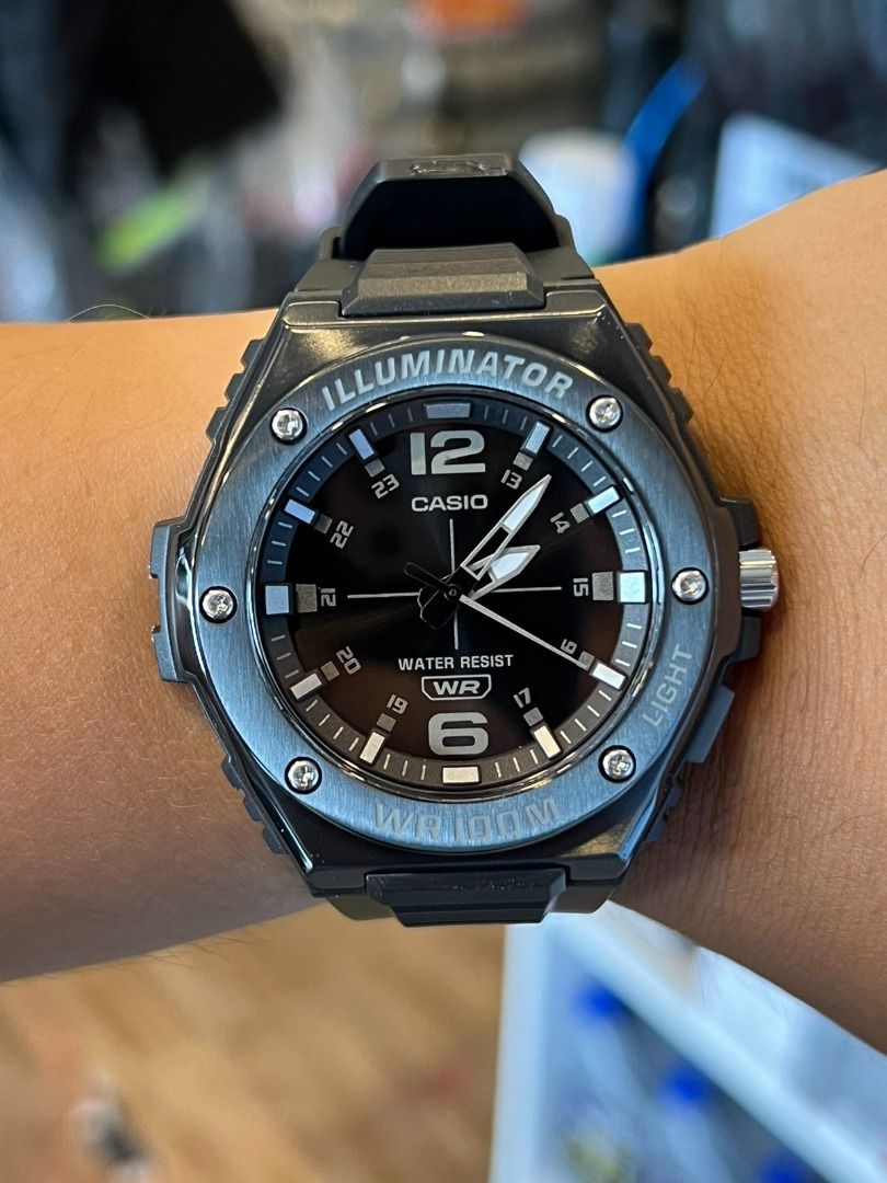 ORIGINAL CASIO Analog Black Out Resin Band Men's Watch MWA-100HB-1AV ...