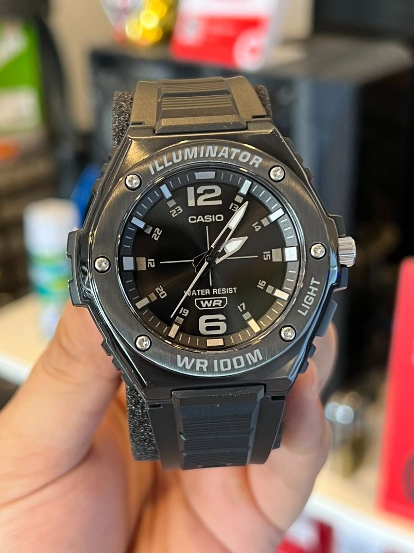 ORIGINAL CASIO Analog Black Out Resin Band Men's Watch MWA-100HB-1AV ...