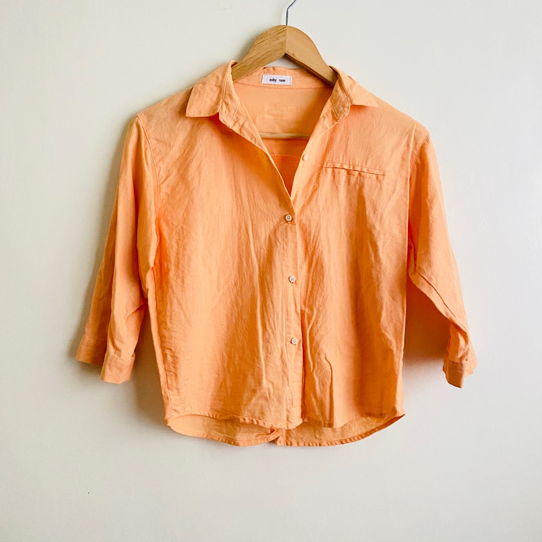 Pastel Orange Boxy Linen Top, Women's Fashion, Tops, Blouses on Carousell