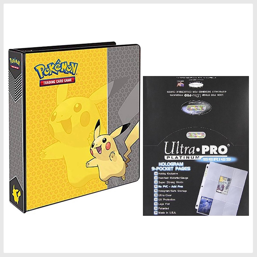 Pokemon Pikachu 2" 3-Ring Binder Card Album with 100 Ultra Pro Platinum ...