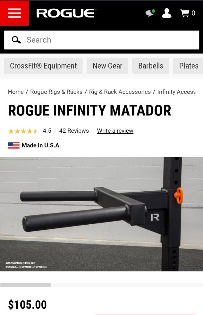 Rogue Infinity Matador Dip Bars, Sports Equipment, Exercise & Fitness ...