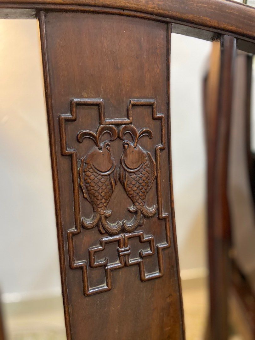 Rosewood traditional carving detailing table set with 6 seats ...