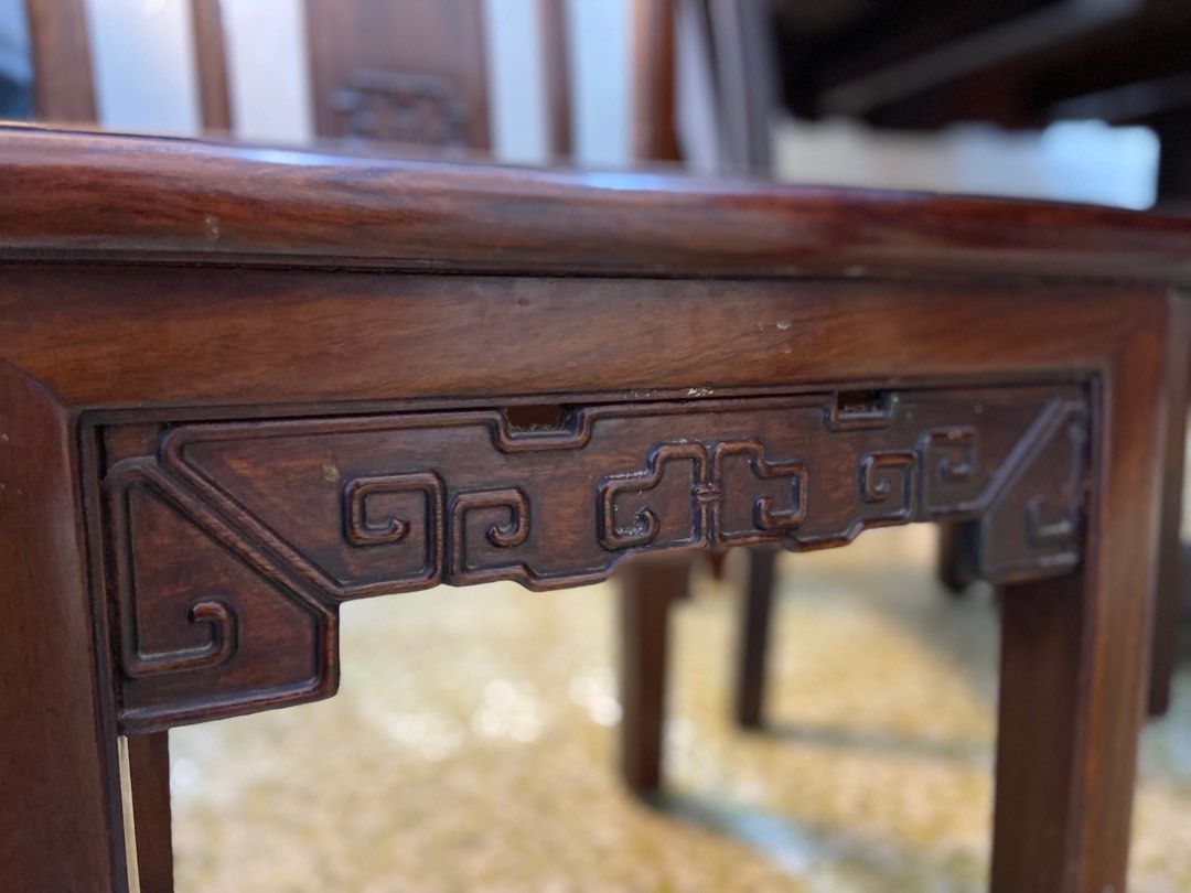 Rosewood traditional carving detailing table set with 6 seats ...