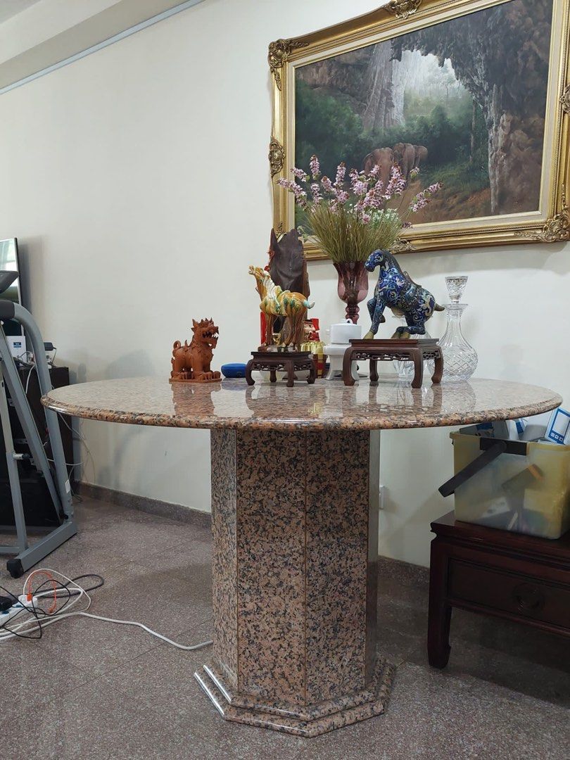 Round pink marble table, Furniture & Home Living, Furniture, Tables ...