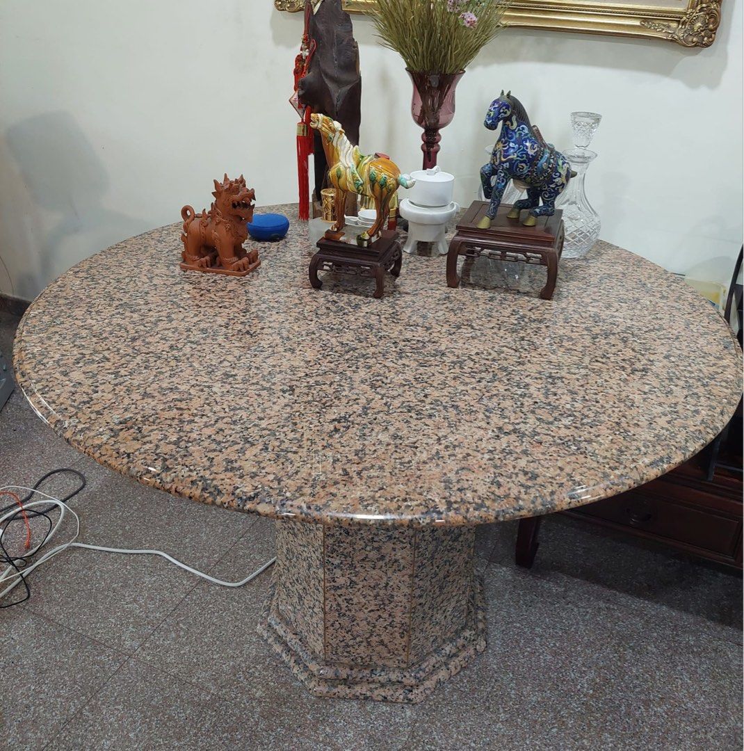 Round pink marble table, Furniture & Home Living, Furniture, Tables ...