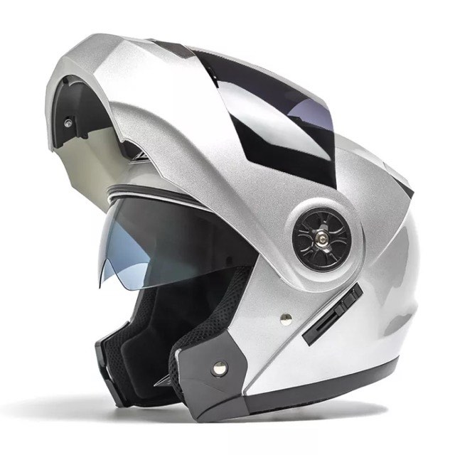 Silver Grey Full Face Flip Up Motorcycle Motorbike Bike Modular Helmet ...