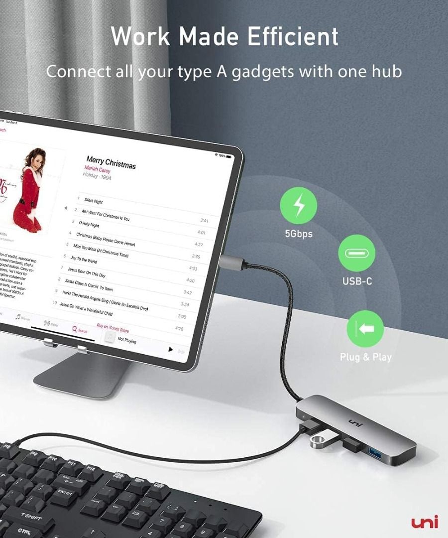 [Stockist.SG] uni USB C Hub USB 3.0 Slim [Aluminum Shell] Type C to 4 ...