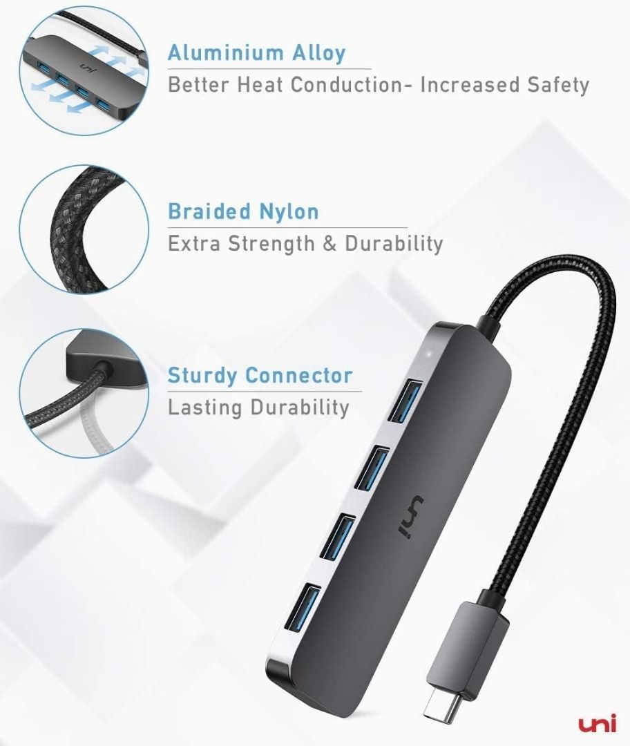 [Stockist.SG] uni USB C Hub USB 3.0 Slim [Aluminum Shell] Type C to 4 ...