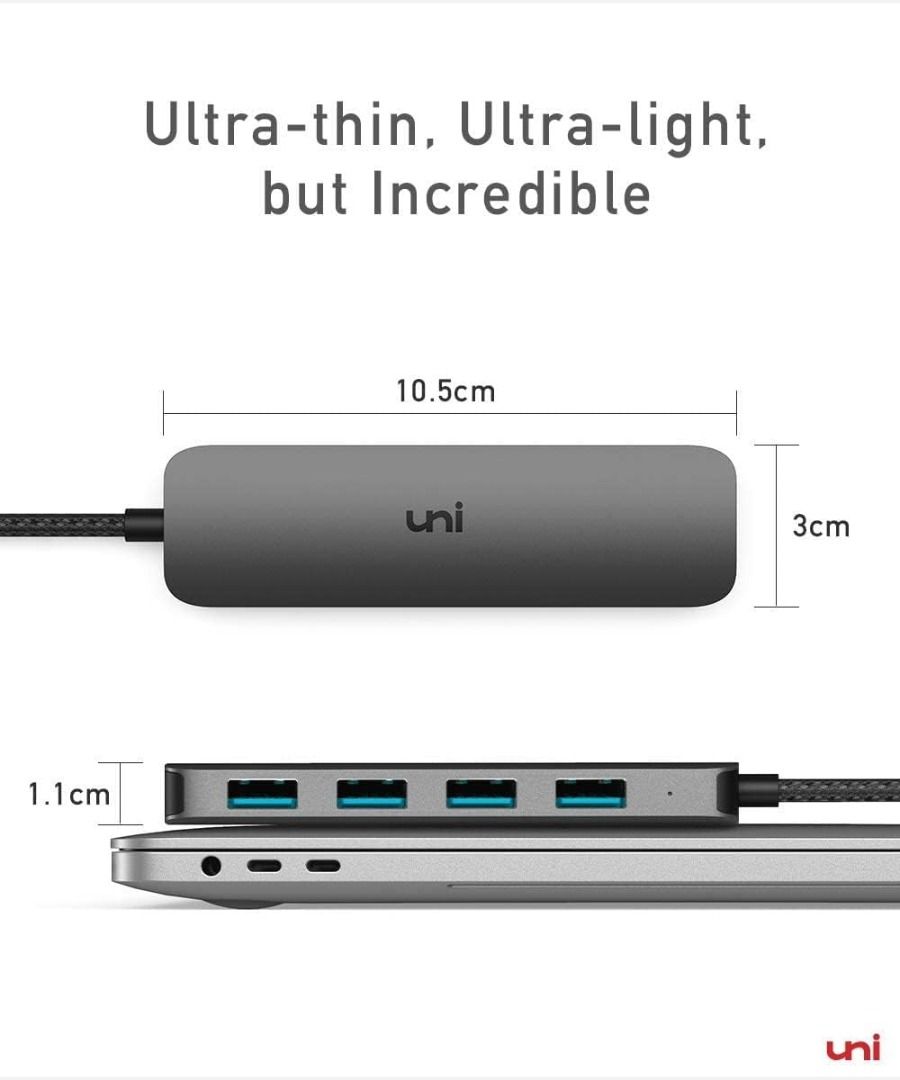 [Stockist.SG] uni USB C Hub USB 3.0 Slim [Aluminum Shell] Type C to 4 ...