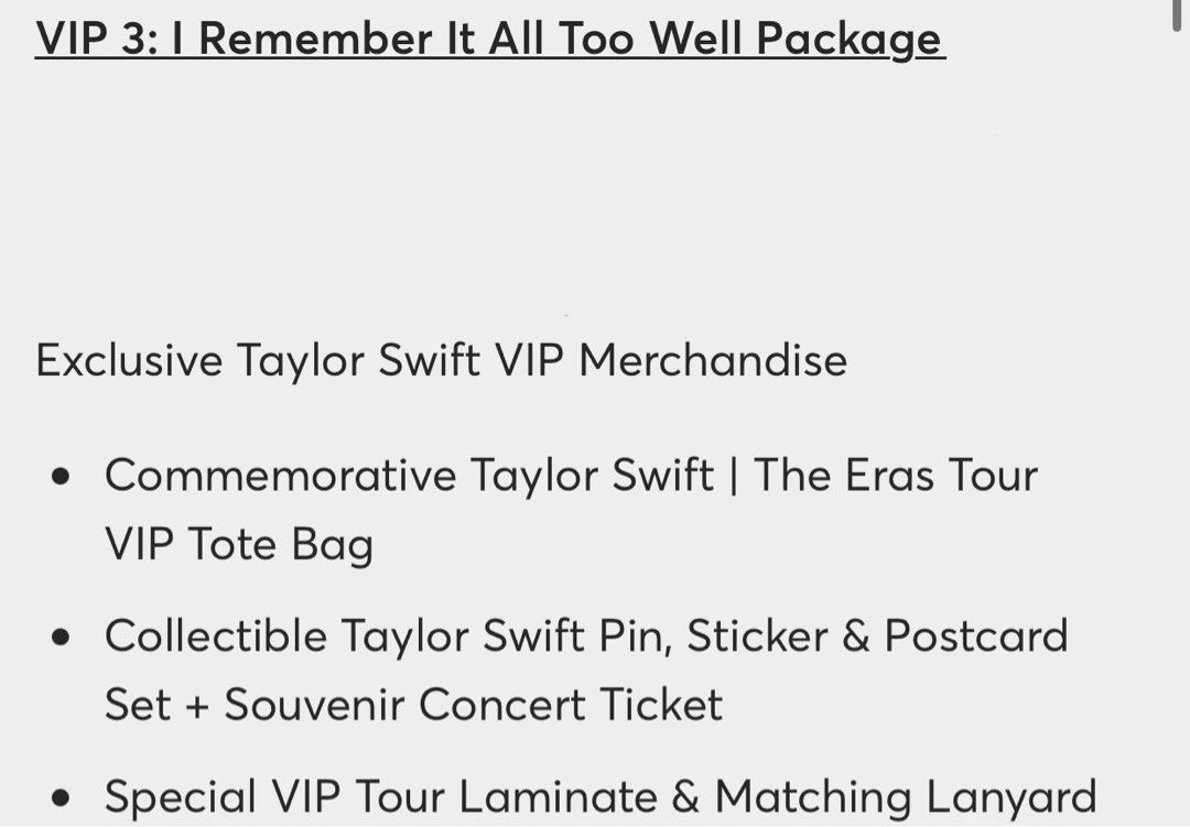 Taylor Swift VIP 3 Merchandise ONLY, Hobbies & Toys, Memorabilia ...
