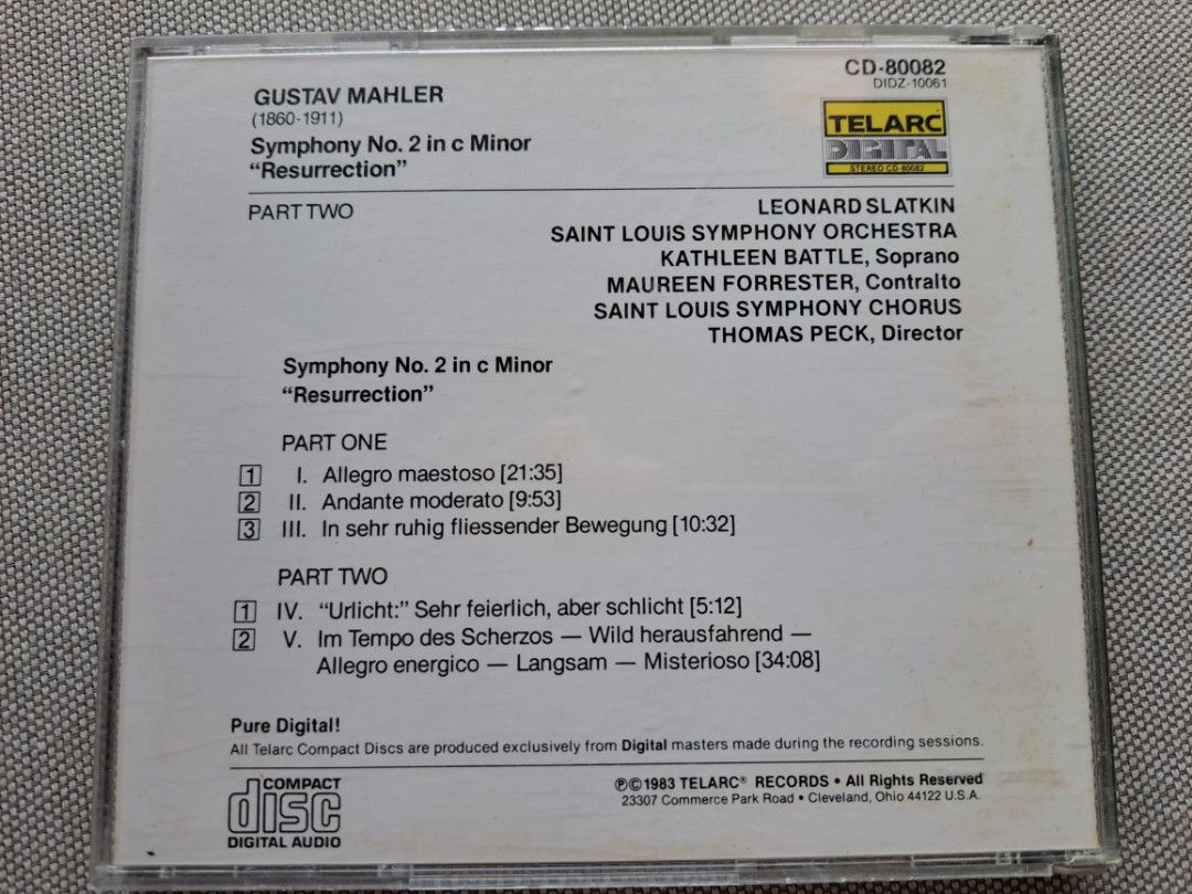 Telarc Digital CD: Title: Mahler - Symphony No. 2 in c, "Resurrection ...