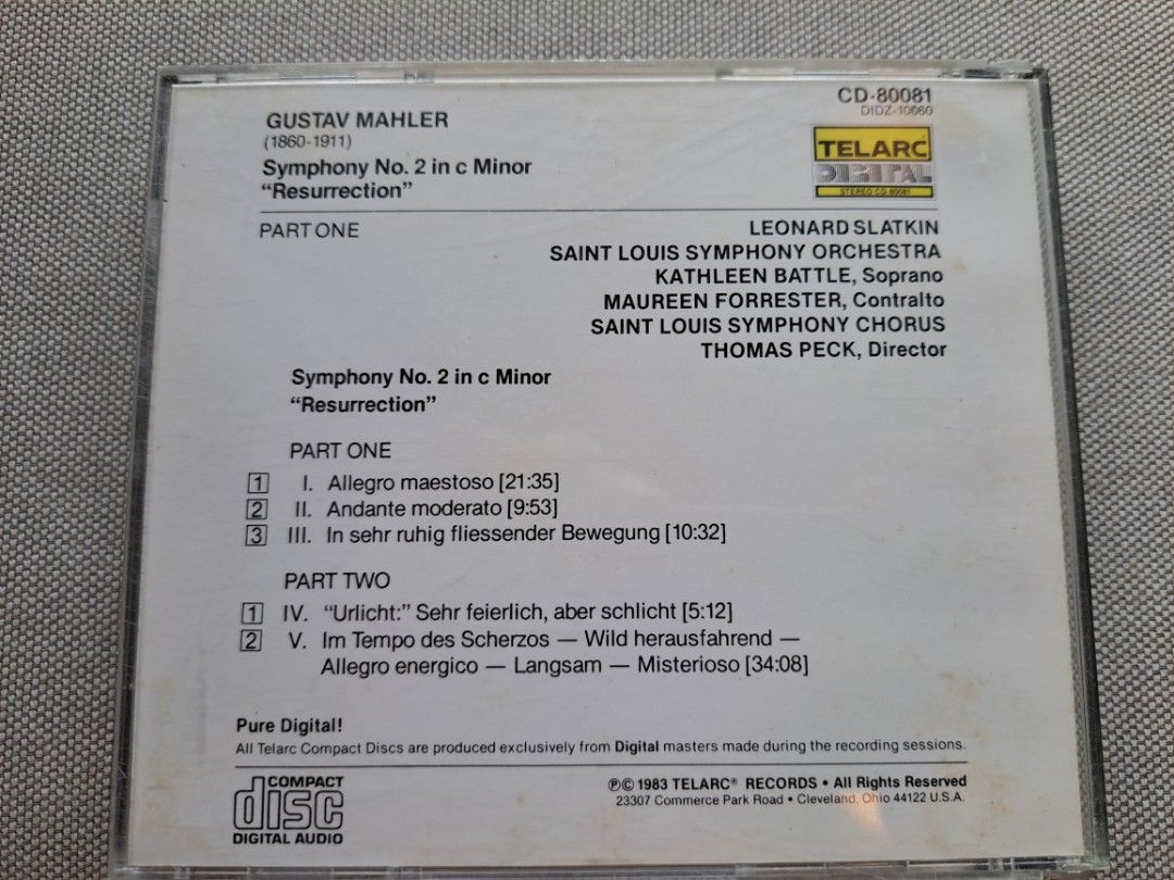 Telarc Digital CD: Title: Mahler - Symphony No. 2 in c, "Resurrection ...