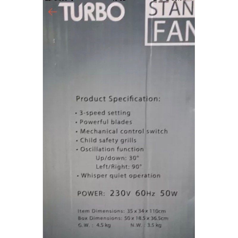 Turbo Adjustable Stand Fan, Furniture & Home Living, Lighting & Fans ...