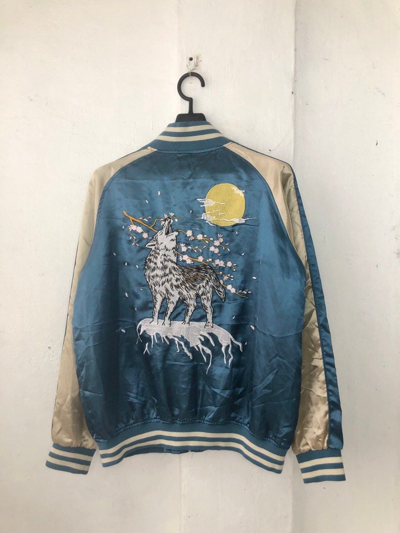 Vintage Japan Sukajan Sakura Wolf Jacket on Carousell