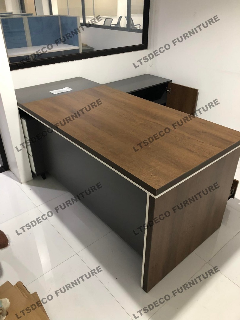WOODEN L-SHAPE TABLE CUSTOMIZE OFFICE PARTITION on Carousell