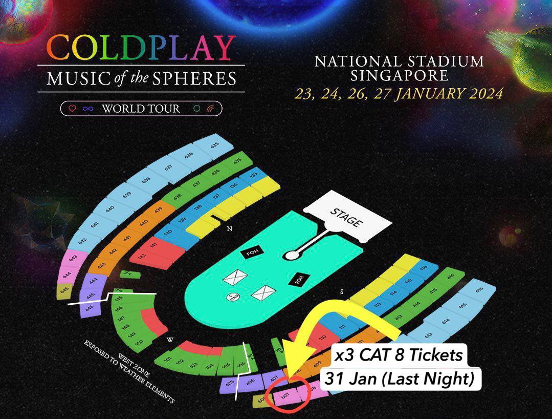 [WTS] Coldplay Music Of The Spheres Cat 8 side-by-side Tickets, Tickets ...