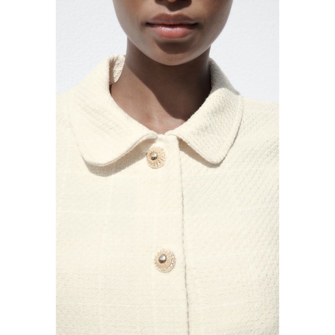 Zara Textured Check Jacket - Ecru, Women's Fashion, Coats, Jackets and ...