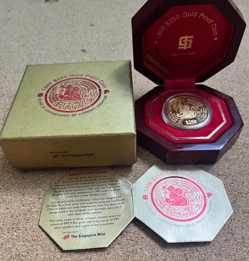 1996 (Rat) Singapore Zodiac/Lunar Year 2nd Series $250 Gold Proof Coin ...