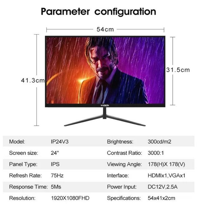 24 INCH LED MONITOR NVISION IP24V3, Computers & Tech, Parts ...