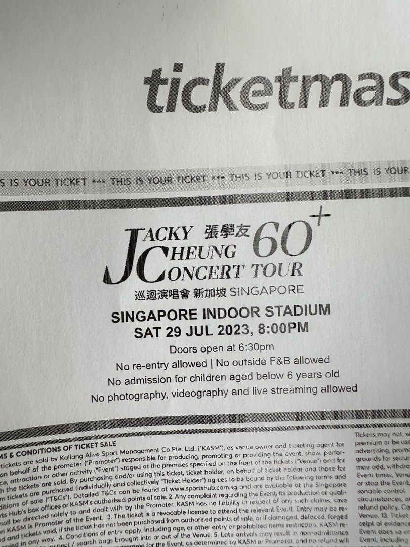 29 Jul 2023 (Sat.) 1 pair of Cat 4 JACKY CHEUNG 60+ CONCERT TOUR ...