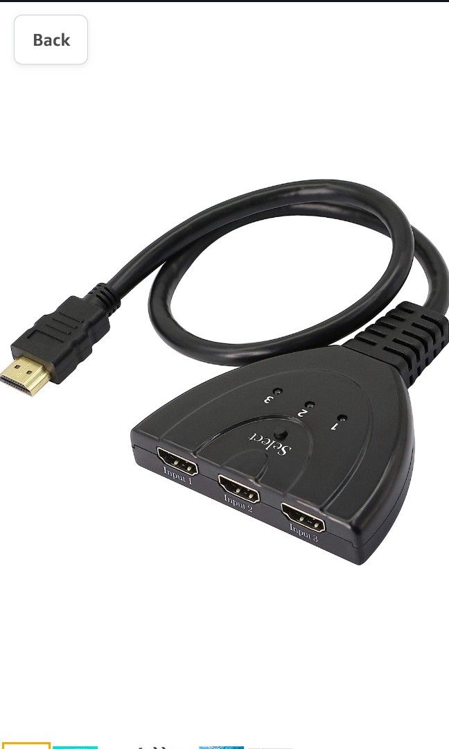 3 Port HDMI Switch，HDMI Switch 3 in 1 Out with HDMI Cable，1080P HDMI ...