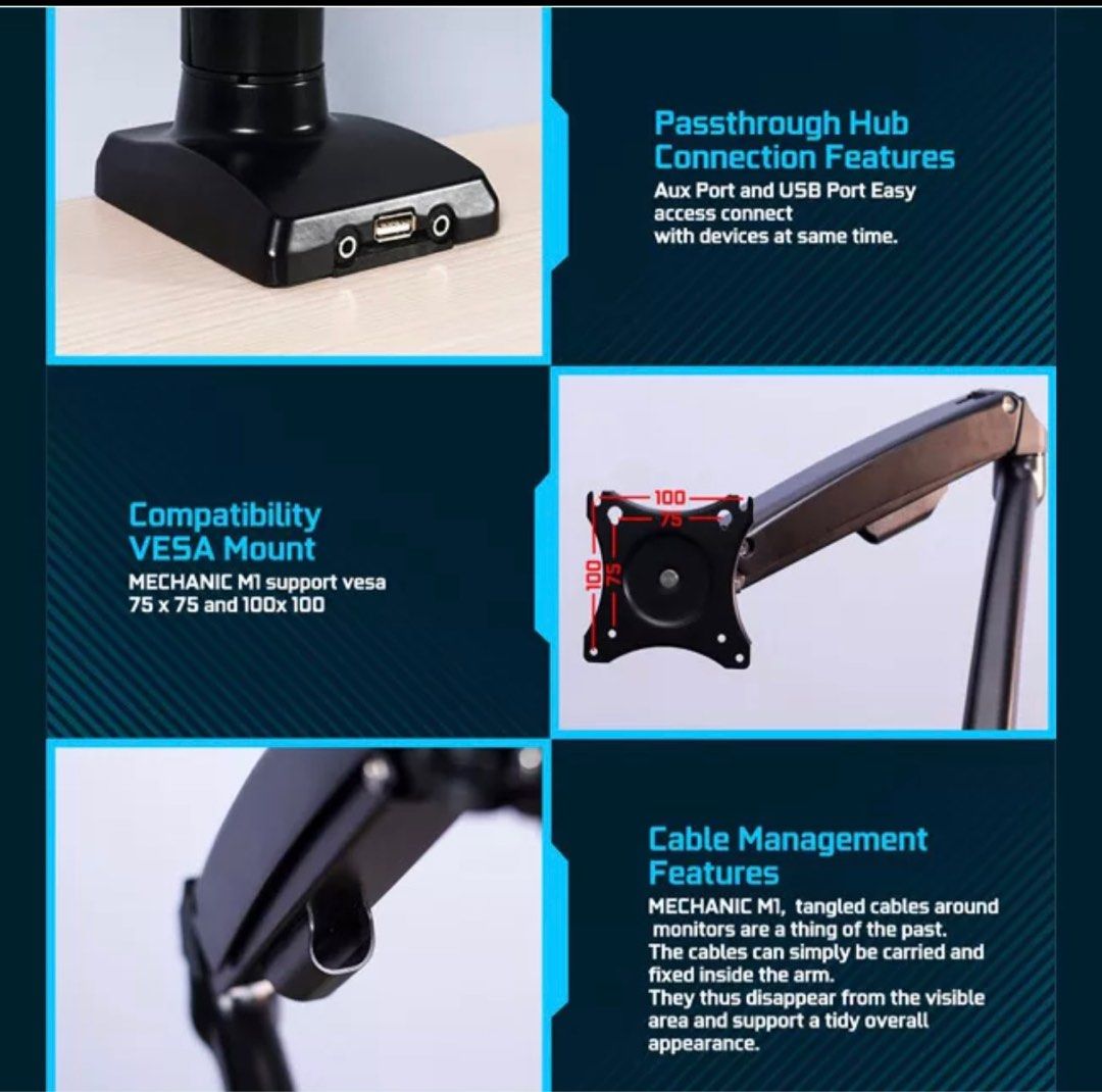 Armageddon Mechanic M1 Articulating 42% Gas Spring Monitor Arm For LCD ...