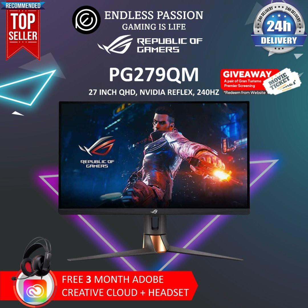 ASUS ROG SWIFT PG279QM NVIDIA® G-SYNC® Gaming Monitor – 27 inch QHD ...