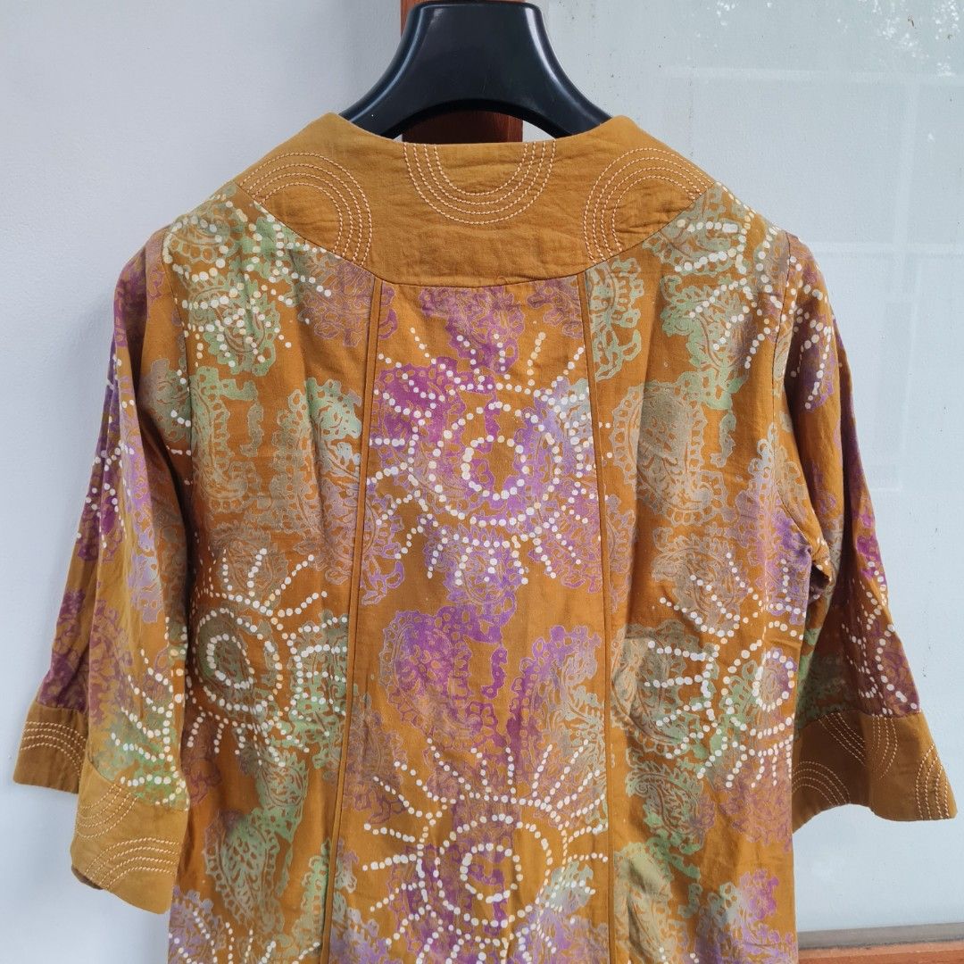 BATIK SENOPATI Classic Mustard Midisleeves Batik Button-Down Blouse on ...