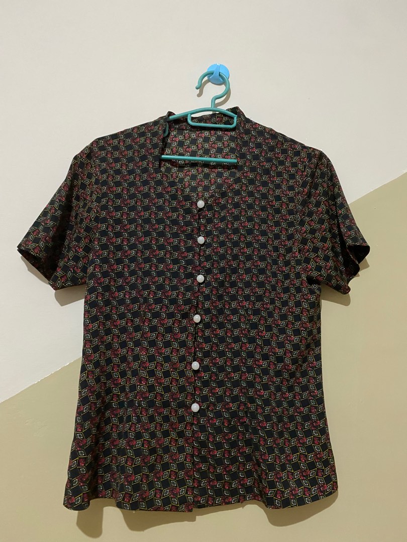 Batik Unik Coklat Leher Segi Lima Korean Blouse Kemeja Kantor, Fesyen ...