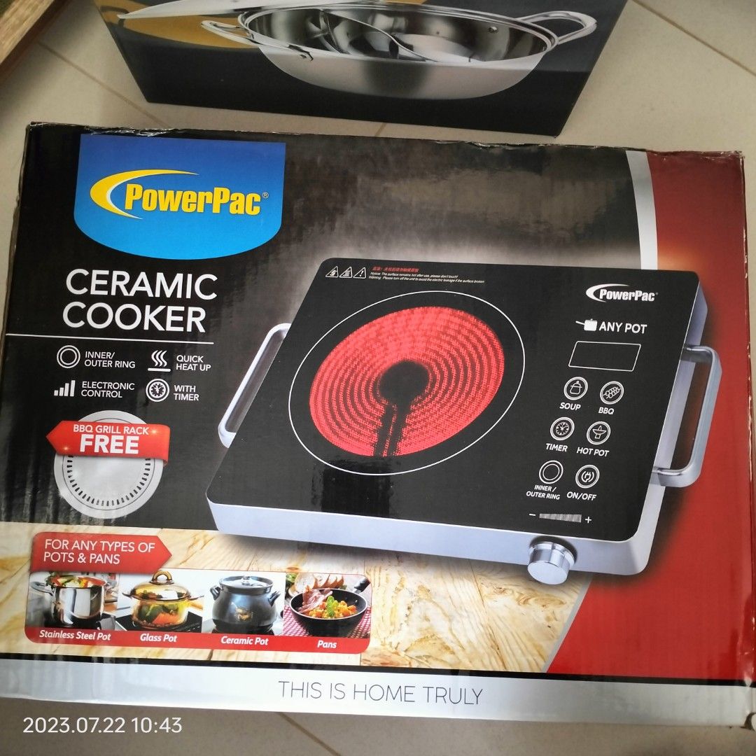 Powerpac Ceramic Cooker with BBQ plate Grilll, steam boat and BBQ ...