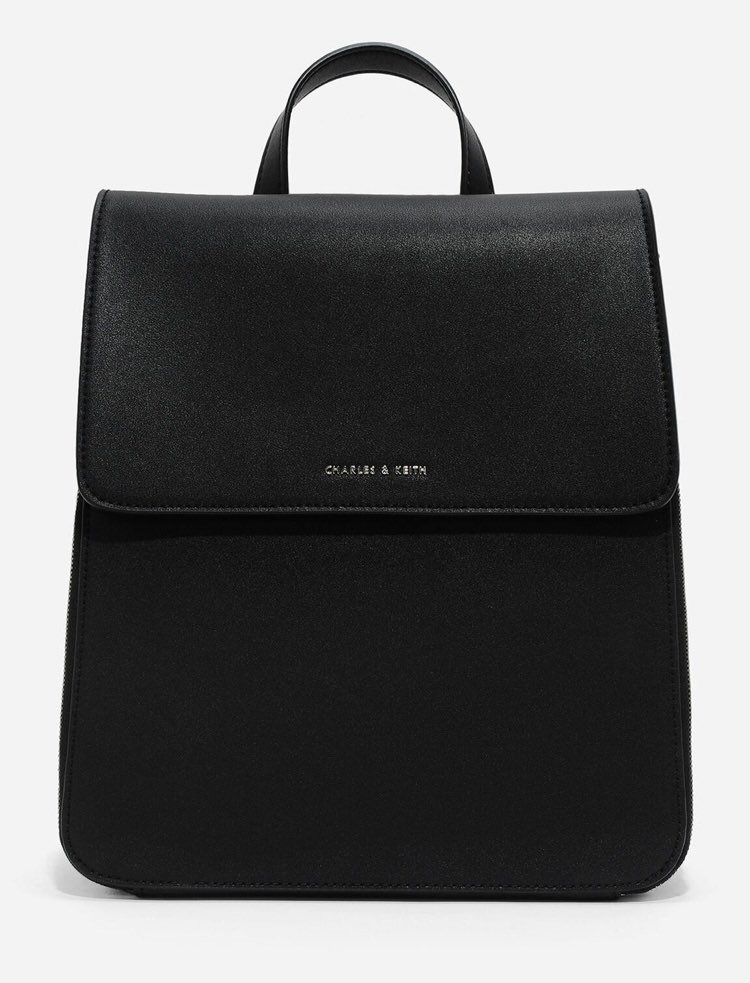 Charles & Keith - Front Flap Structured Backpack (Black), Women's ...