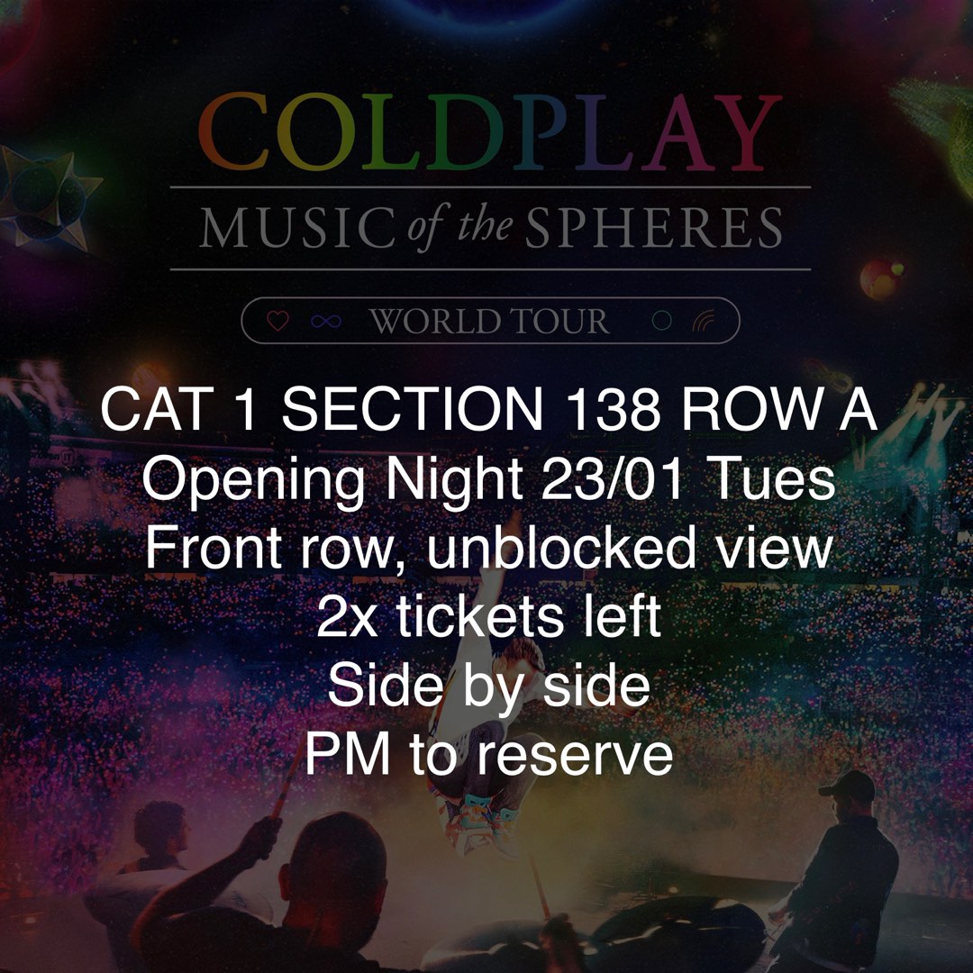 Coldplay Cat 1, Tickets & Vouchers, Event Tickets on Carousell