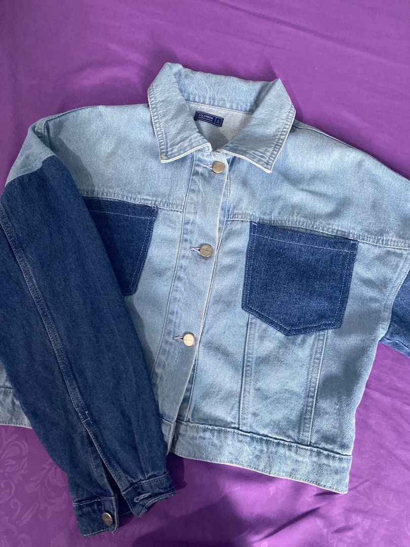 COLORBOX Denim jacket, Fesyen Wanita, Pakaian Wanita, Atasan di Carousell