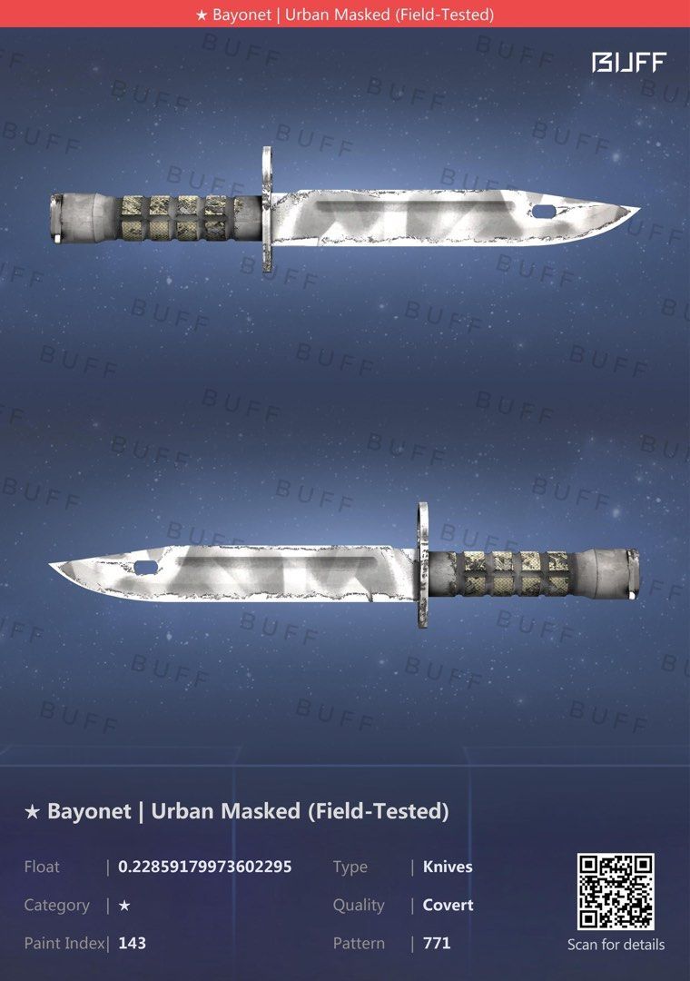 CSGO Bayonet Urban Masked FT (0.22), Hobbies & Toys, Toys & Games on Carousell