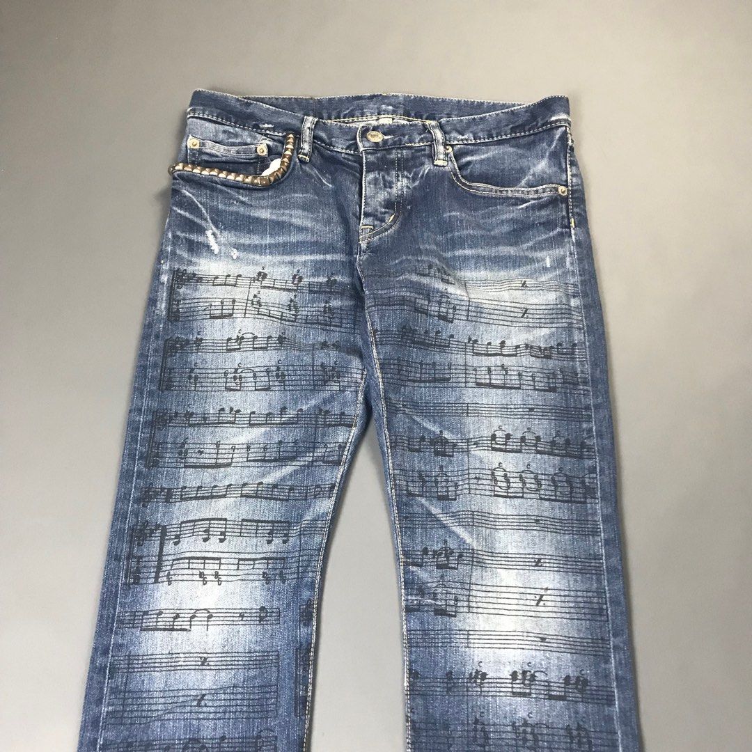 Hysteric Glamour - Music Notes Print Denim Jeans, Men's Fashion ...