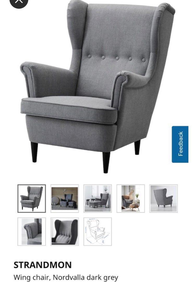 IKEA Strandmon Wing Chair in Dark Grey, Furniture & Home Living ...