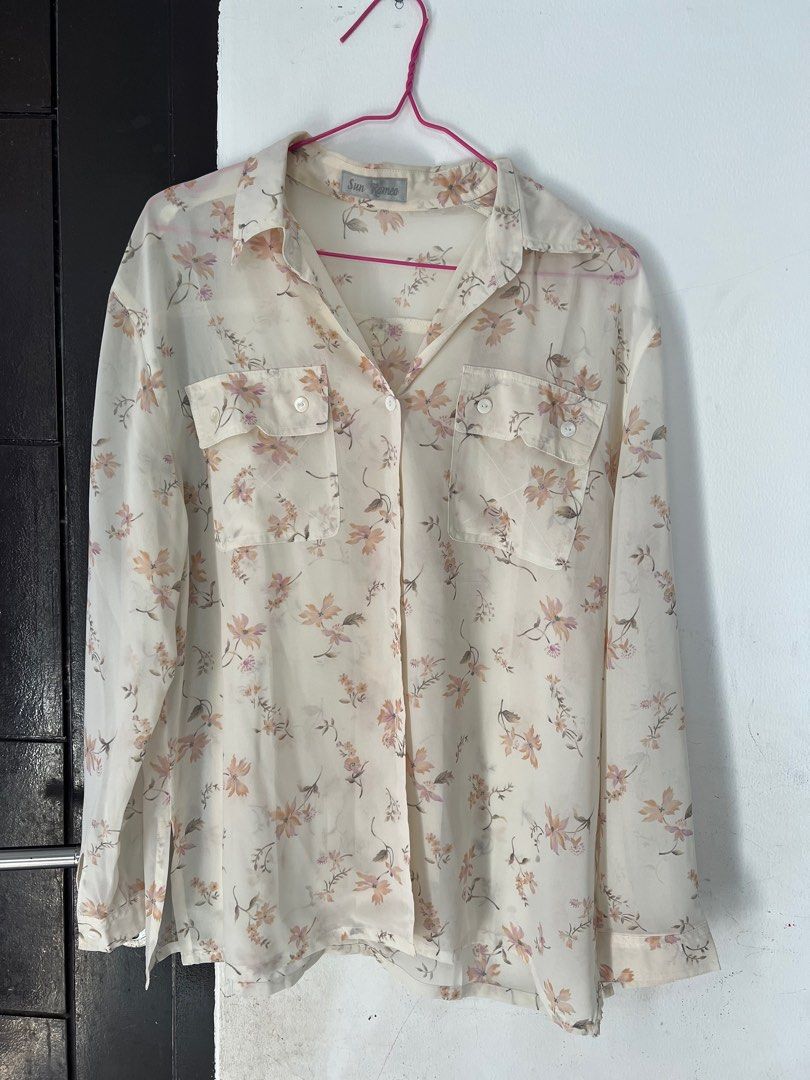 Kemeja bunga, kemeja vintage, kemeja floral, kemeja putih, kemeja ...