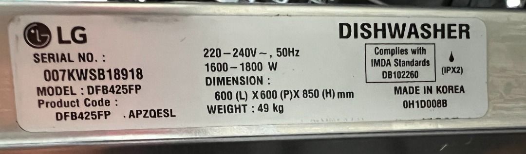 LG DFB425FP Front Control Smart Wifi Enabled Dishwasher with QuadWash ...