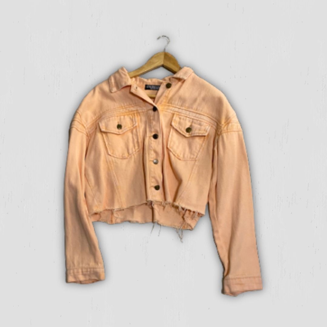 light orange cropped denim jacket on Carousell