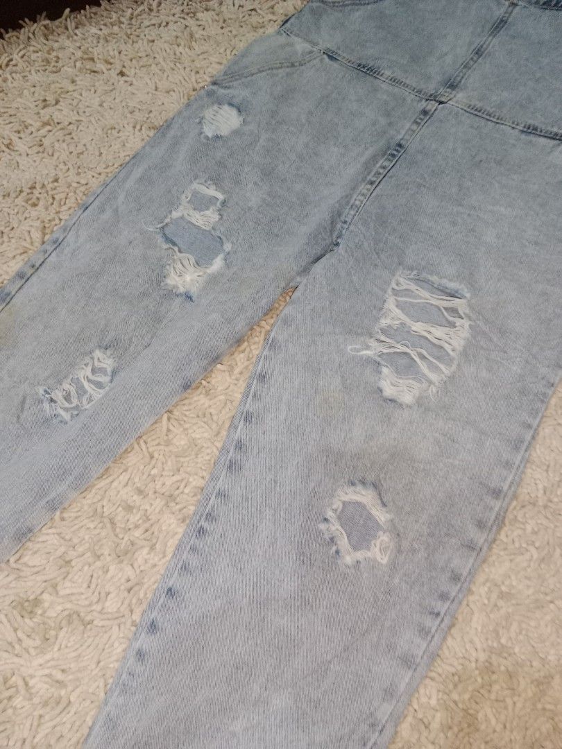Light Tattered Denim Jumpsuit/overalls on Carousell