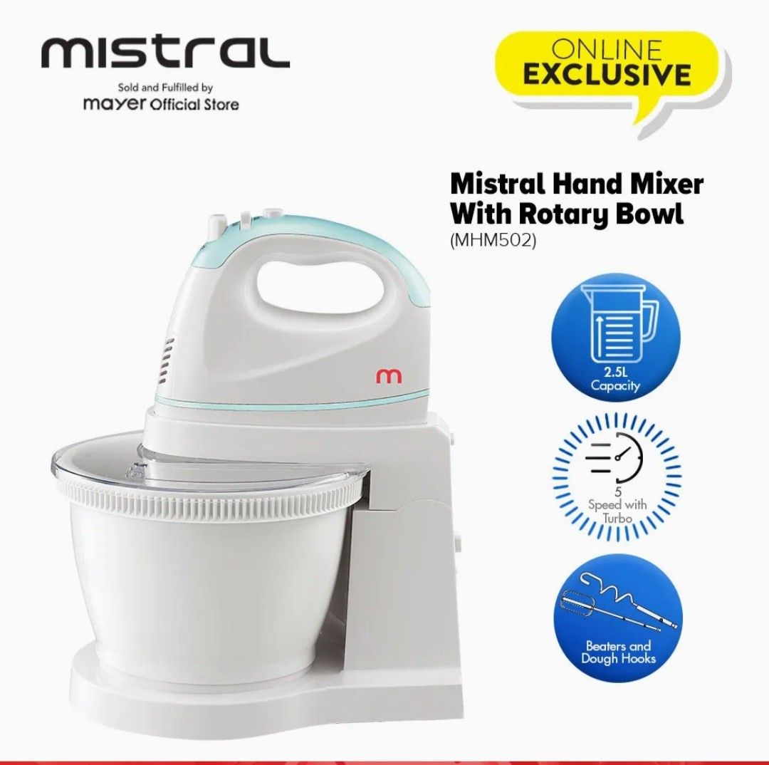 Mistral hand mixer with rotary boel, TV & Home Appliances, Kitchen ...