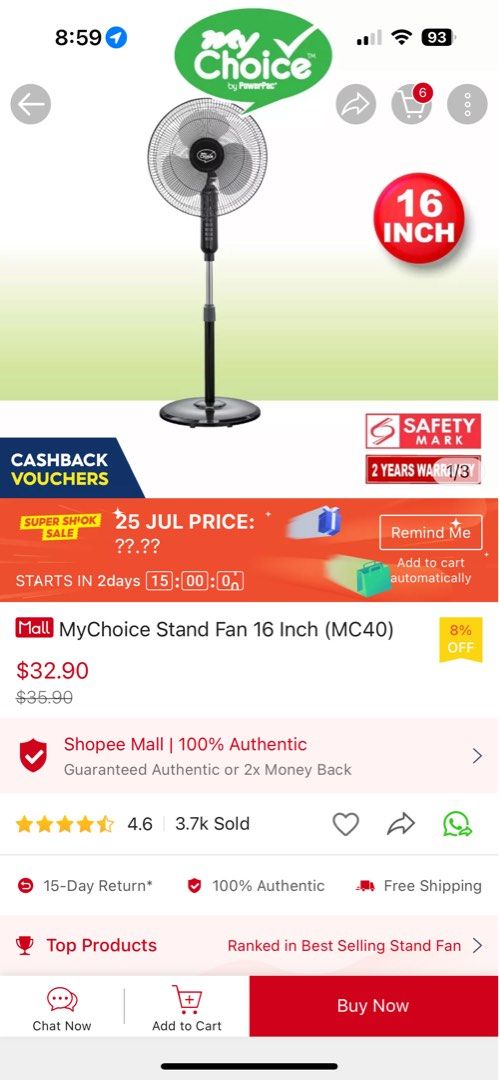MyChoice Stand Fan 16 Inch (MC40), Furniture & Home Living, Lighting ...
